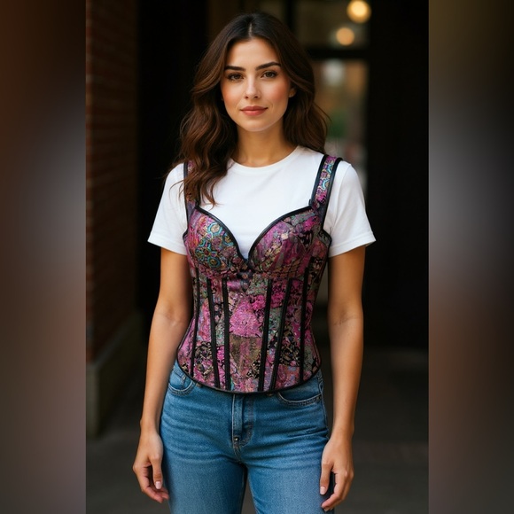 KIMRING | Tops | Kimring Womens 2xl Gothic Jacquard Corset Tank ...